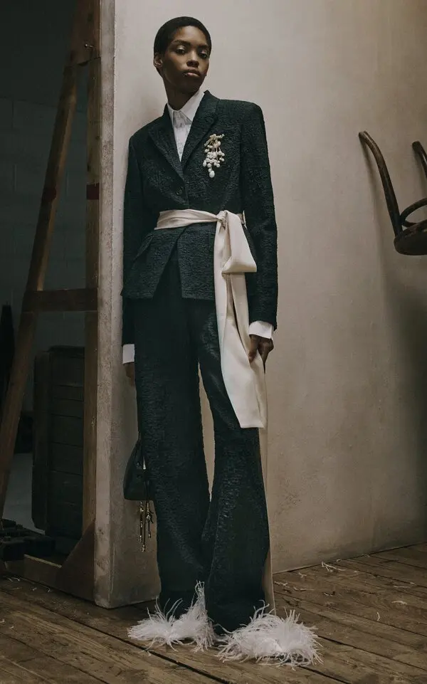 Erdem Single-breasted Cotton Cloque Jacket