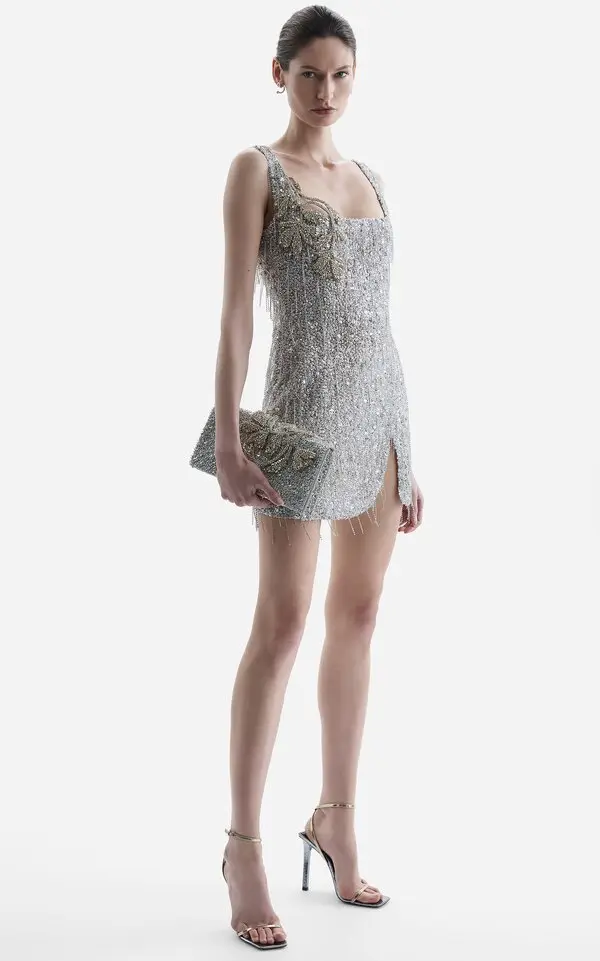 Rachel Gilbert Frank Crystal Fringe Mini Dress