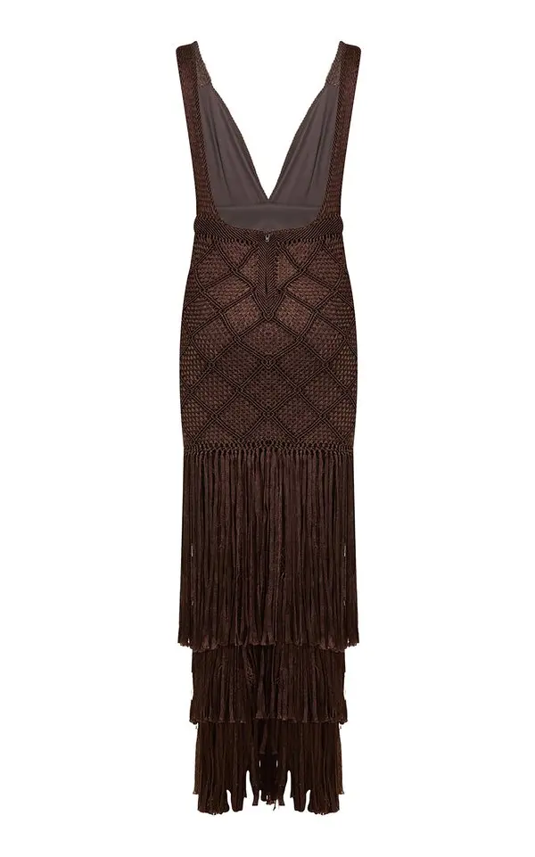 PALMA CANARIA Liana Handwoven Macramé Fringe Maxi Dress