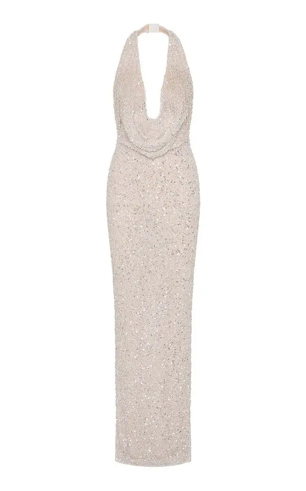 Rachel Gilbert Presley Embellished Halter Gown