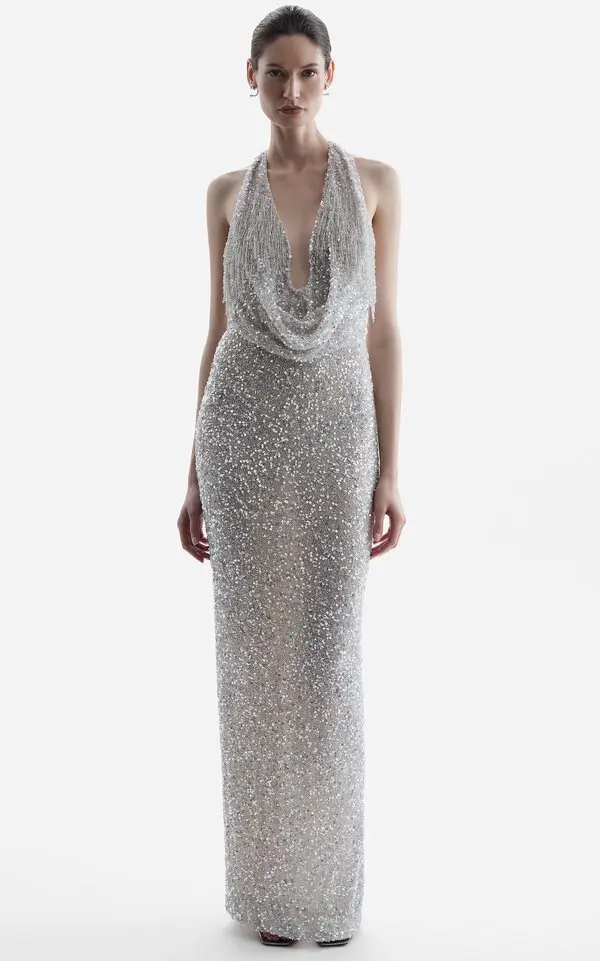 Rachel Gilbert Presley Embellished Halter Gown