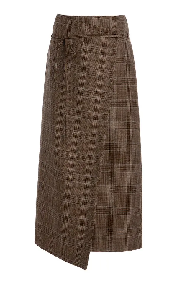 BY MALENE BIRGER Pippi Checked Virgin Wool Midi Skirt - Brown