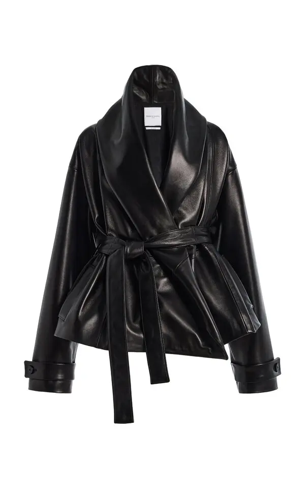 Brandon Maxwell Bennet Lamb Leather Cropped Trench Coat - Black