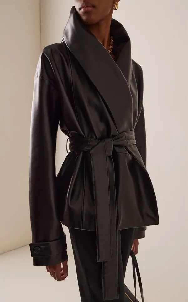 Brandon Maxwell Bennet Lamb Leather Cropped Trench Coat