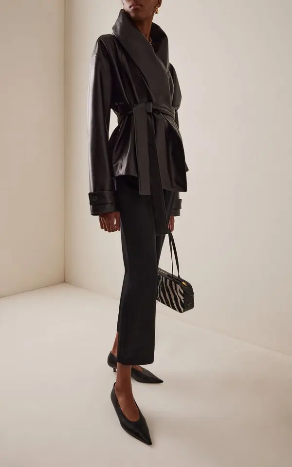Brandon Maxwell Bennet Lamb Leather Cropped Trench Coat