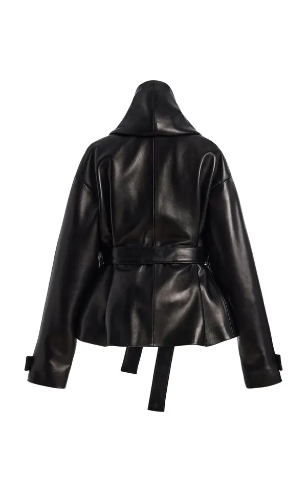 Brandon Maxwell Bennet Lamb Leather Cropped Trench Coat