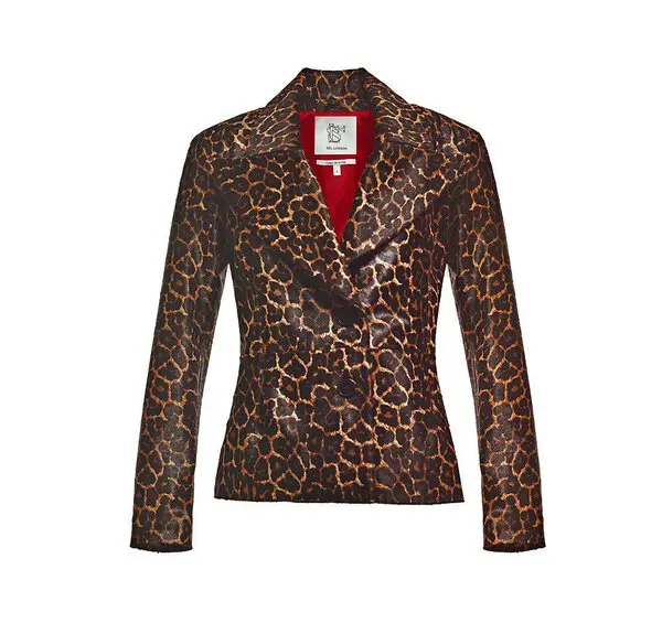 MAISON SEL Leopard Print Pony Hair Blazer Jacket With Lining - Red
