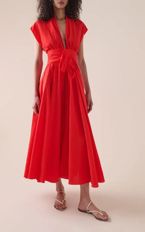 Alaïa Tie-detailed Slub Midi Dress
