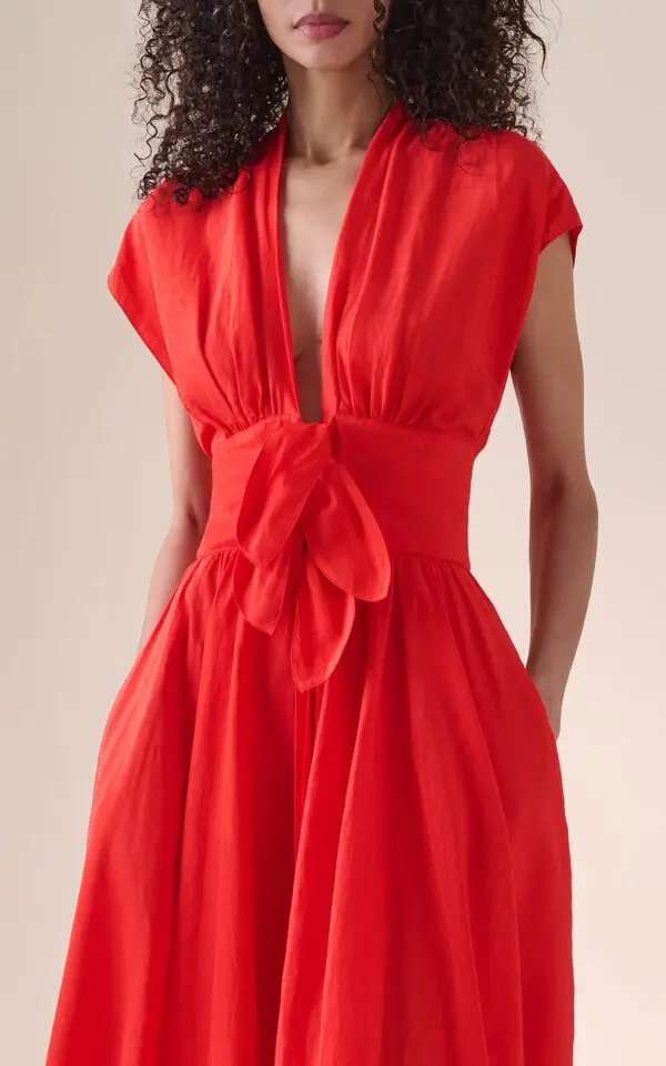 Alaïa Tie-detailed Slub Midi Dress
