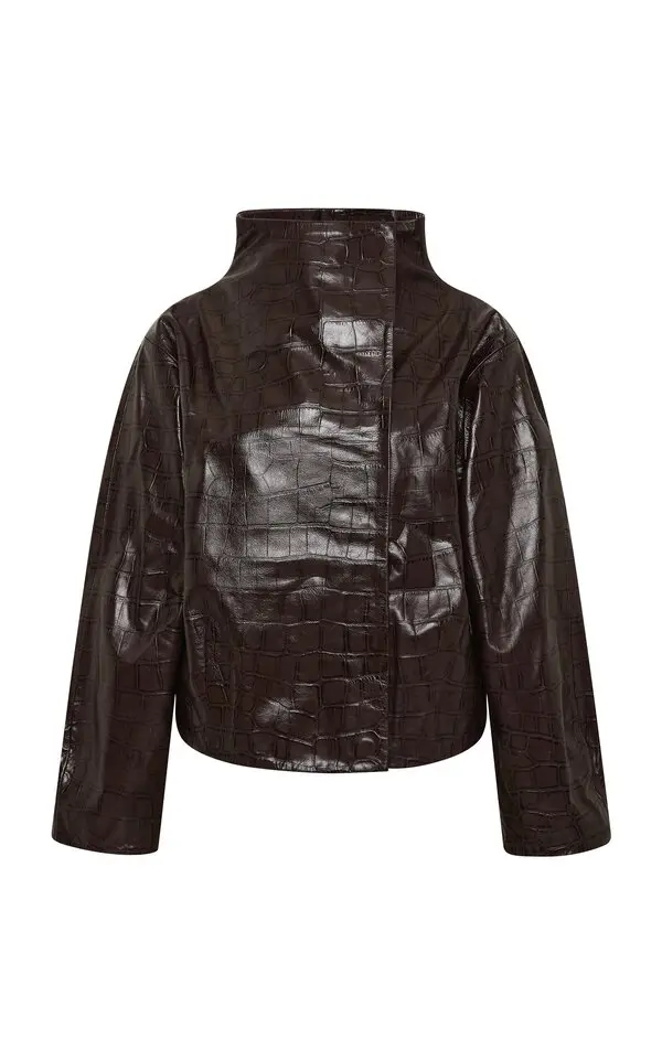 ST. AGNI Cocoon Crocodile-effect Leather Jacket