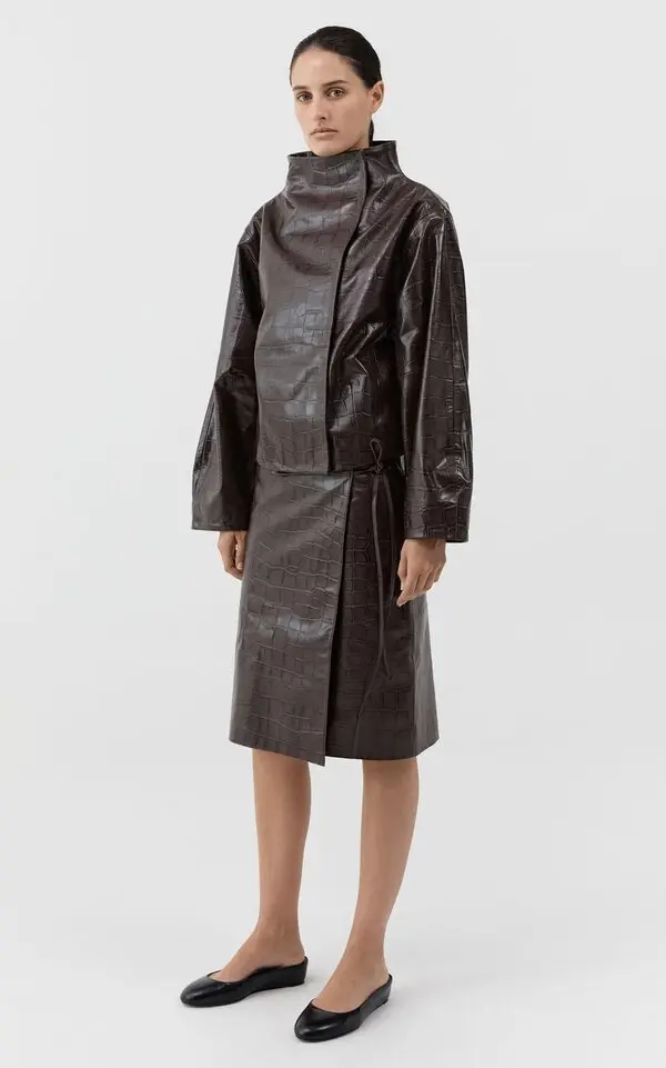 ST. AGNI Cocoon Crocodile-effect Leather Jacket