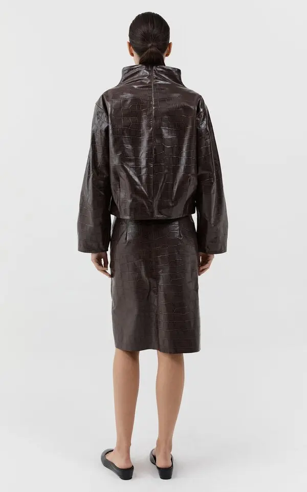 ST. AGNI Cocoon Crocodile-effect Leather Jacket