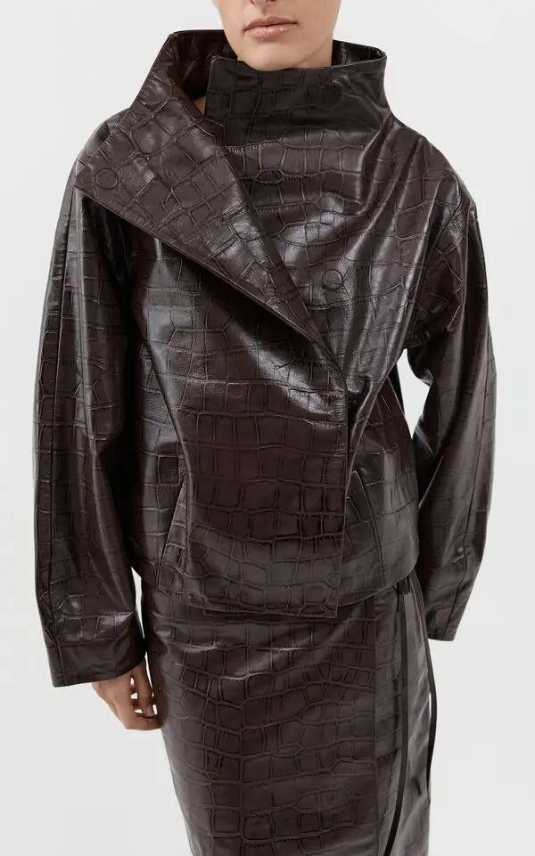 ST. AGNI Cocoon Crocodile-effect Leather Jacket