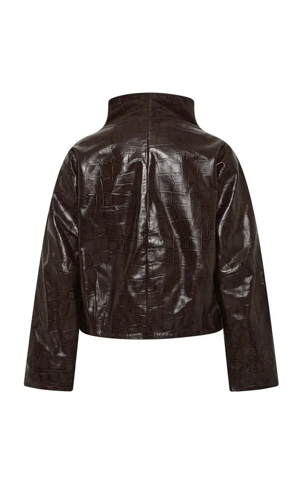ST. AGNI Cocoon Crocodile-effect Leather Jacket