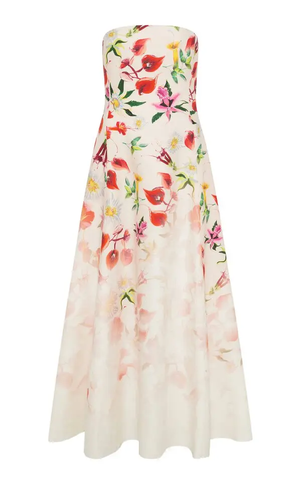 Gabriela Hearst Alessia Strapless Floral Linen Maxi Dress - Multi