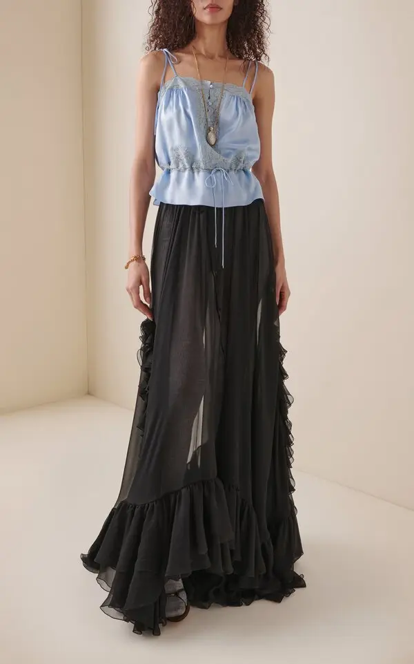 Chloé Ruffled Organic Silk Mousseline Maxi Skirt