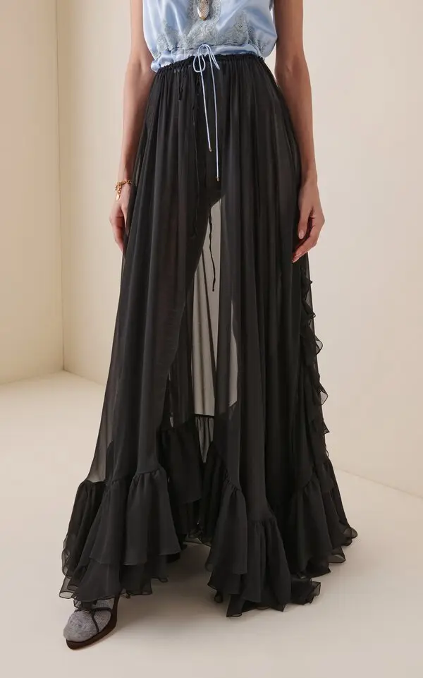 Chloé Ruffled Organic Silk Mousseline Maxi Skirt
