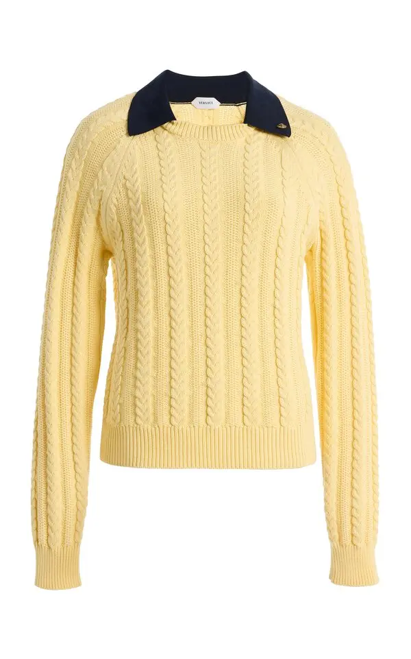 Versace Cable-knit Cotton Sweater With Medusa Hardware - Yellow