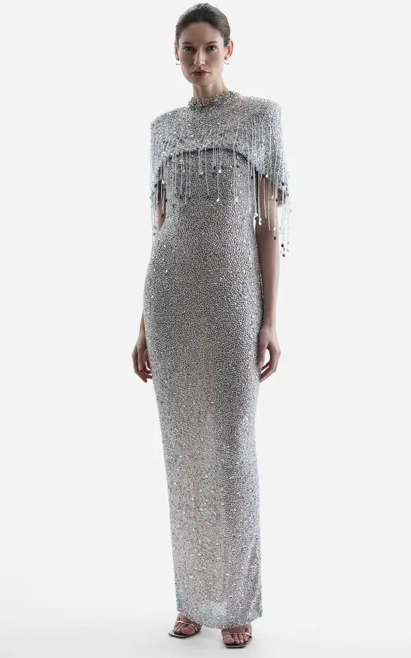 Rachel Gilbert Nala Crystal Cape Gown