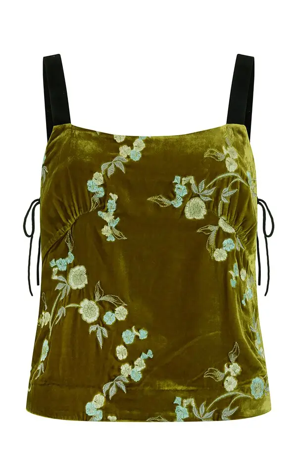 HARRIS TAPPER Embroidered Velvet Top - Green