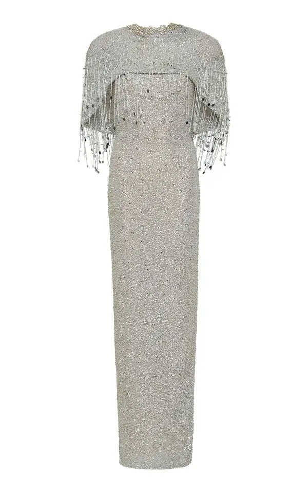 Rachel Gilbert Nala Crystal-embellished Cape Gown