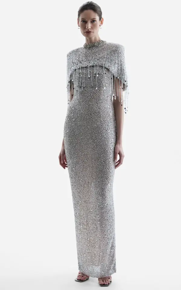 Rachel Gilbert Nala Crystal-embellished Cape Gown
