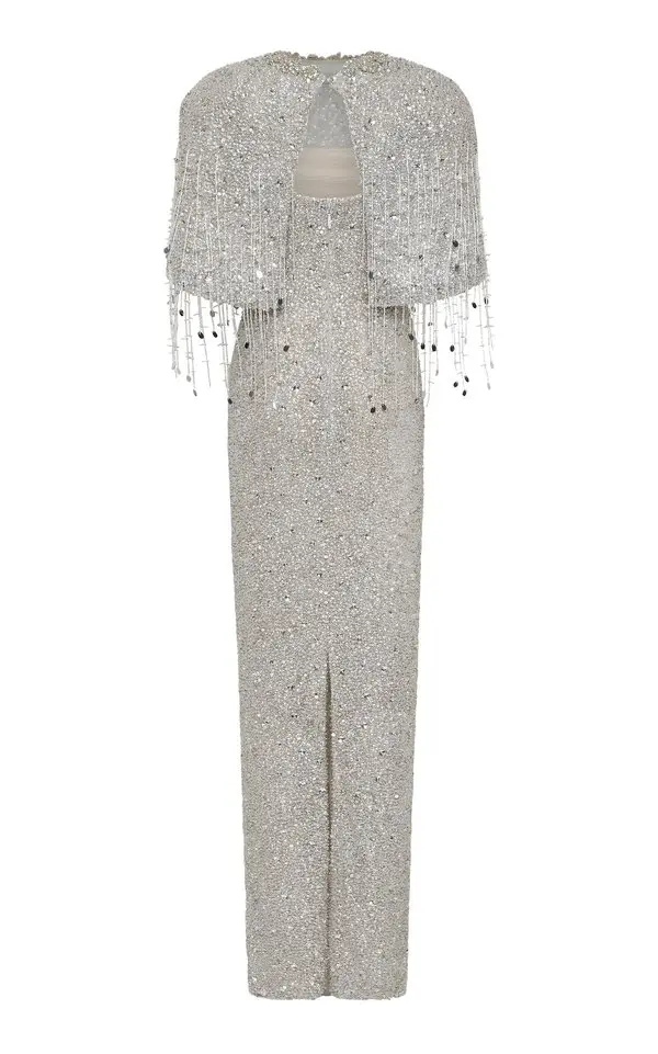Rachel Gilbert Nala Crystal-embellished Cape Gown