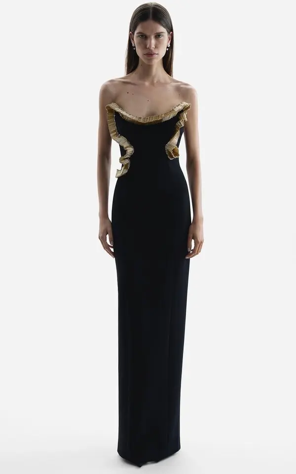 Rachel Gilbert Malik Ruffle-trimmed Column Gown