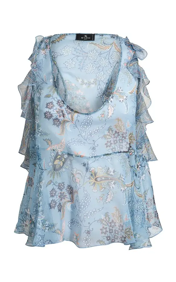 Etro Ruffled Silk Top - Blue