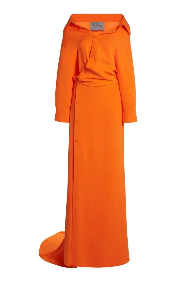 Balenciaga Shirt-detailed Silk Gown - Orange