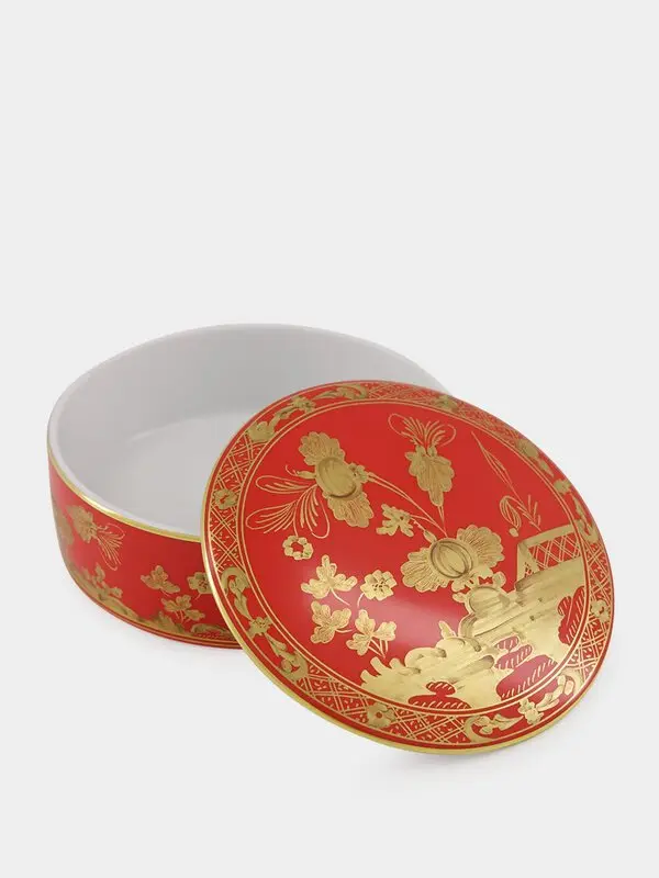 GINORI 1735 Oriente Italiano Rubrum Trinket Box With Gold Detailing - Red