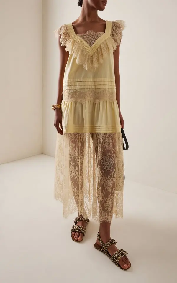 Sea Hilda Pleated Lace Midi Dress