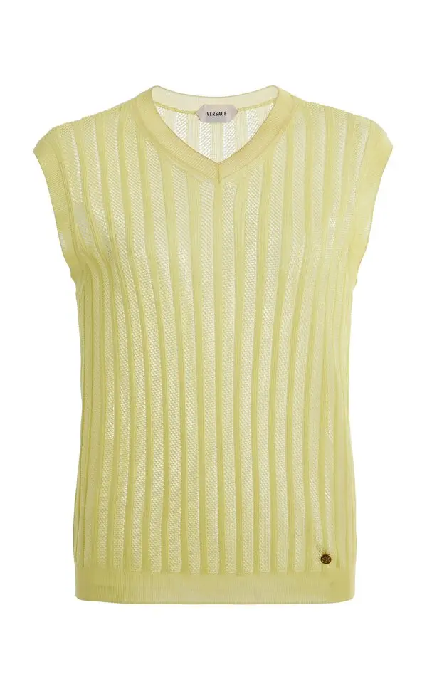 Versace Sleeveless Ribbed Knit Mesh Top