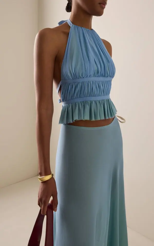 TAE PARK Pleated Wrap Chiffon Top