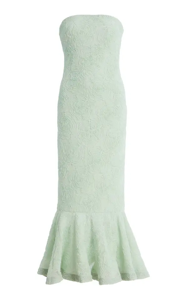 ROTATE BY BIRGER CHRISTENSEN Strapless Mesh Flounce Hem Dress - Blue