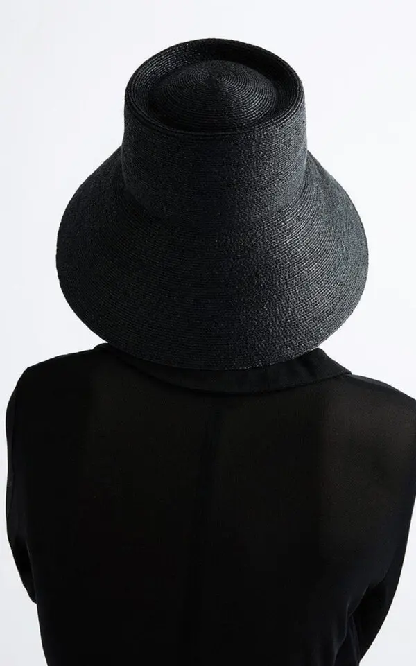 Janessa Leoné Suni Raffia Straw Bucket Hat With Leather Chin Strap - Black
