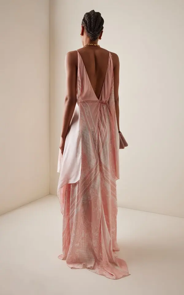 Balmain Open-shoulder Foulard-print Dress