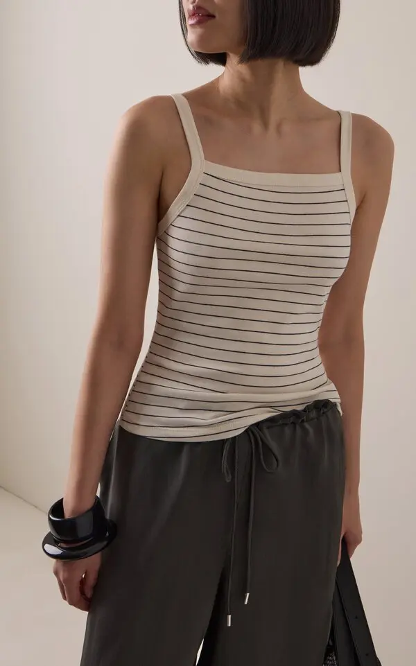 LESET Nando Square-neck Striped Cotton Tank Top
