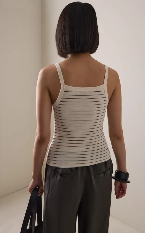 LESET Nando Square-neck Striped Cotton Tank Top