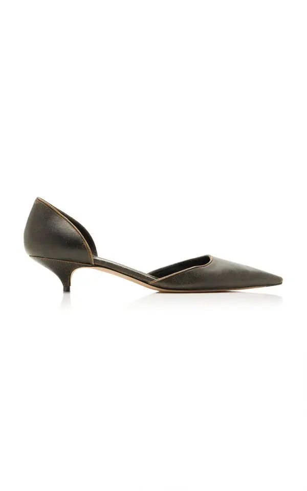 THE ROW Liisa Kitten Heel D'orsay Pumps In Antiqued Leather - Brown