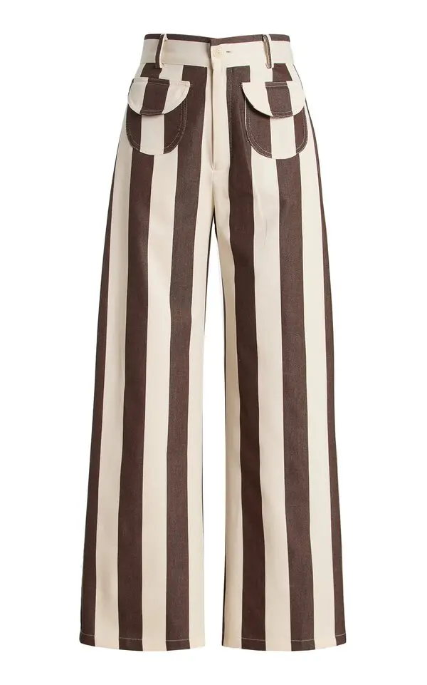 La Veste Parasol Cotton Striped Cropped Pants - Brown