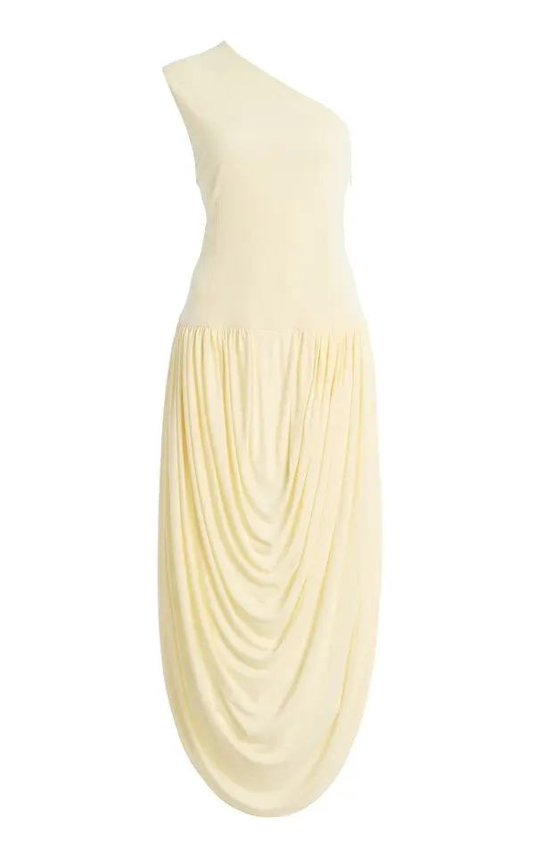 Brandon Maxwell One-shoulder Draped Midi Dress - Yellow