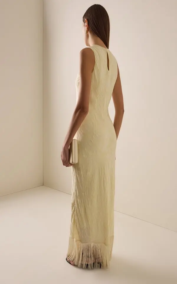 Anna October Gill Fringed Crepe Maxi Dress