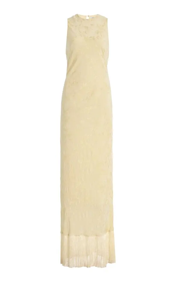 Anna October Fringed Crepe Maxi Dress