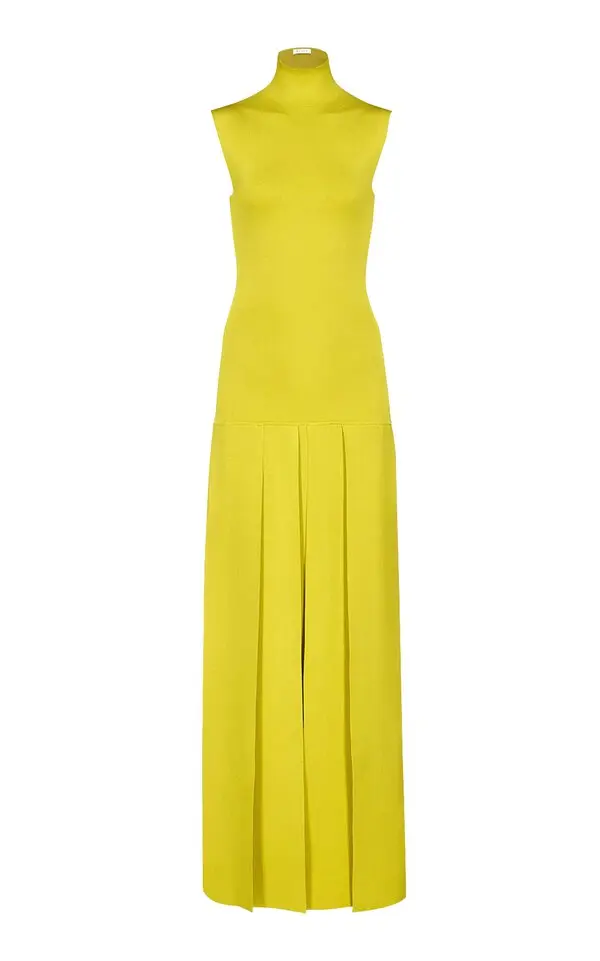 Alaïa Pleated Knit Maxi Dress - Yellow