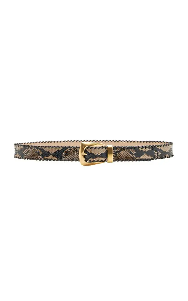 Khaite Benny Whipstitch Snake-effect Leather Belt - Taupe