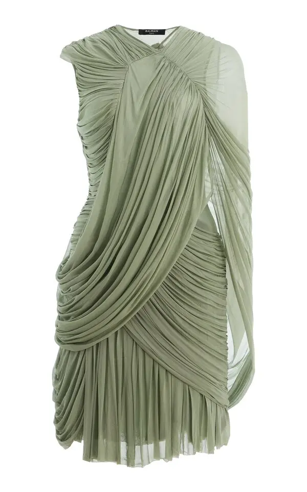 Balmain Draped Jersey Dress - Olive