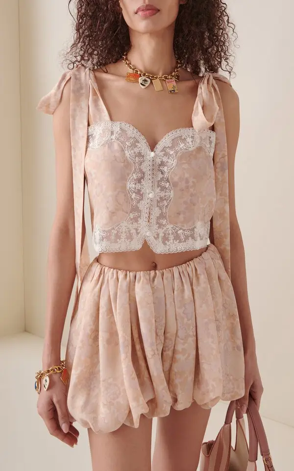 Chloé Lace-trimmed Silk Charmeuse Tank Top
