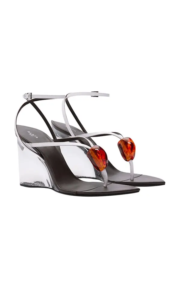 Alaïa Invisible Thong Wedge Sandals - White
