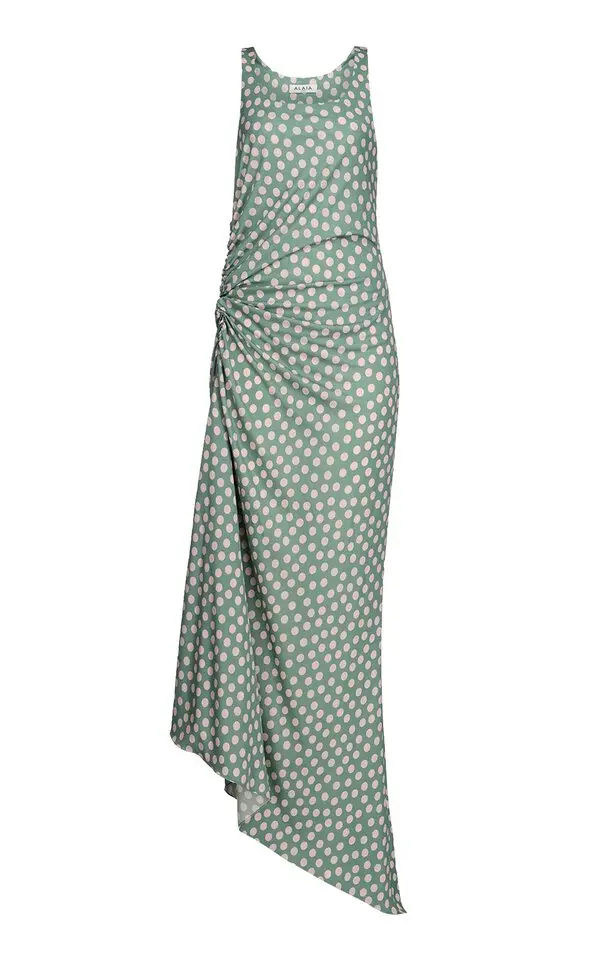 Alaïa Gathered Jersey Maxi Dress With Asymmetrical Hem - Green